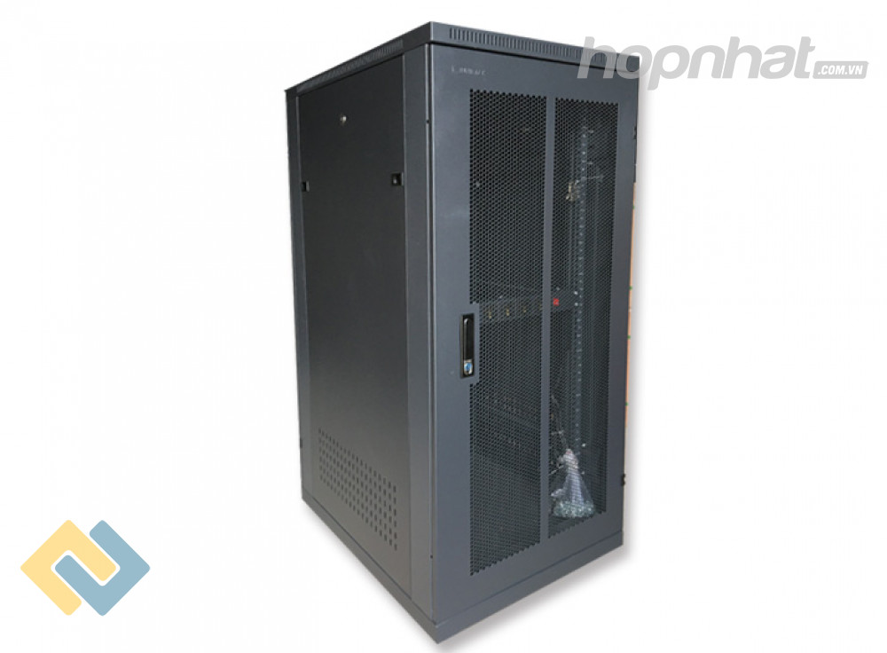 Tủ rack 27U D800 (UNR-27U800) 2 cửa lưới màu đen, kiểu dáng mới